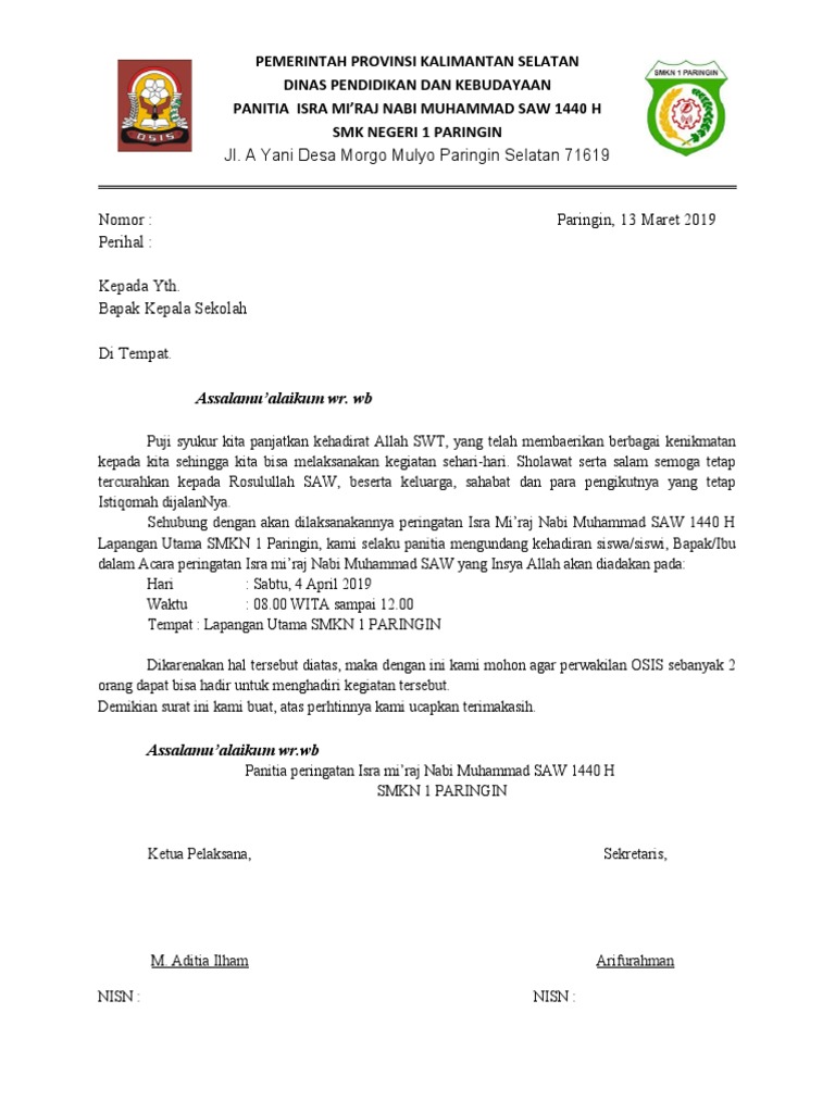 Contoh Surat permohonan Osis | PDF