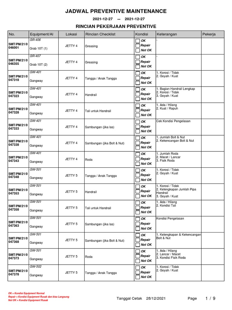 Report Jadwal Preventive Maintenance - 269 | PDF