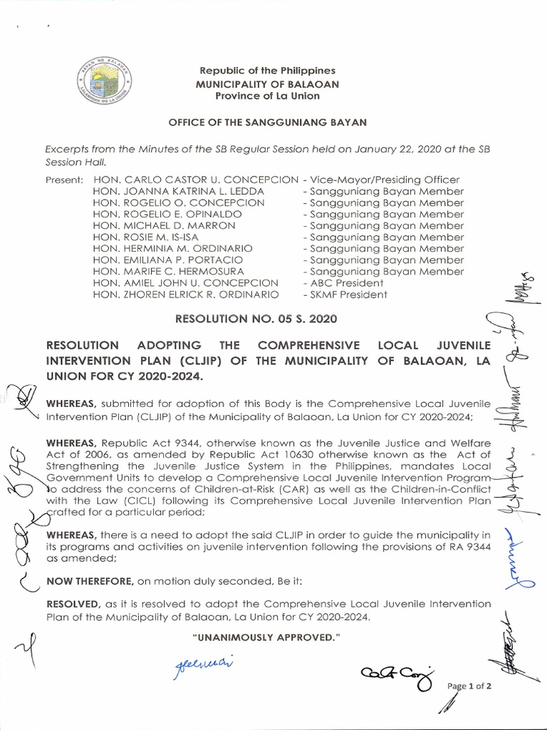 Resolution No. 05 S. 2020 - Adopting The Comprehensive Local Juvenile ...