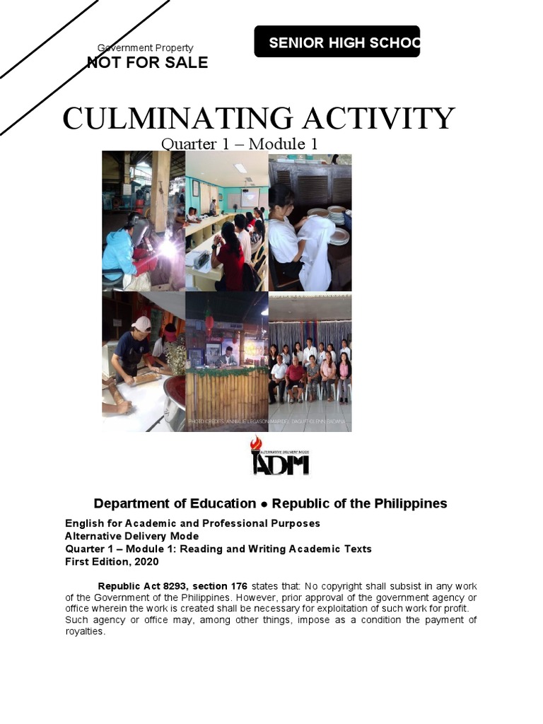 Culminating Activity: Quarter 1 - Module 1 | PDF | Learning | Educational Assessment