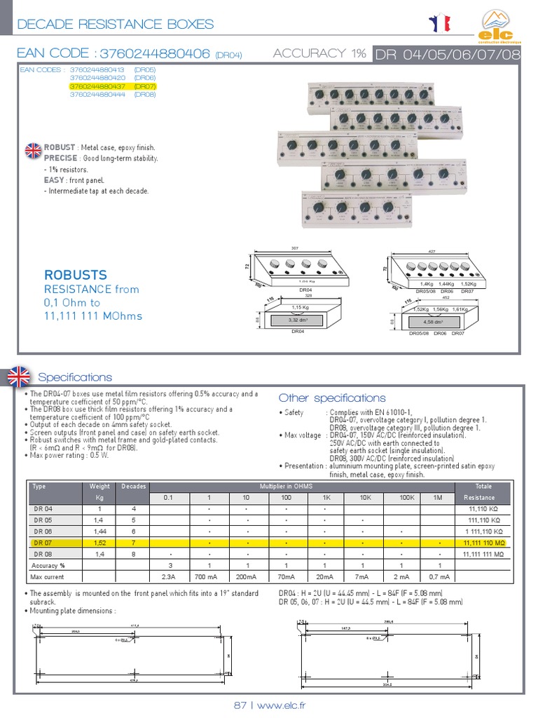 Decade Resistance Boxes 3760244880406: Robusts | PDF | Resistor ...