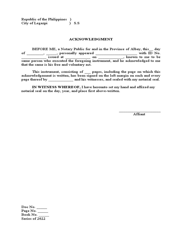 Notary Acknowledgment Sample Philippines | PDF