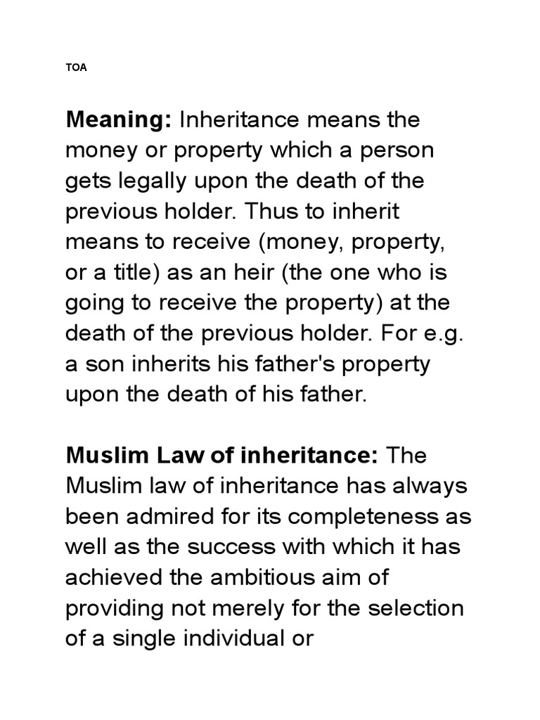 Muslim Law of Inheritance Part 1 | PDF | Inheritance | Family