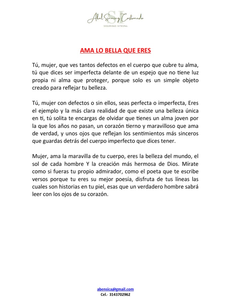 Ama Lo Bella Que Eres | PDF | Poesía