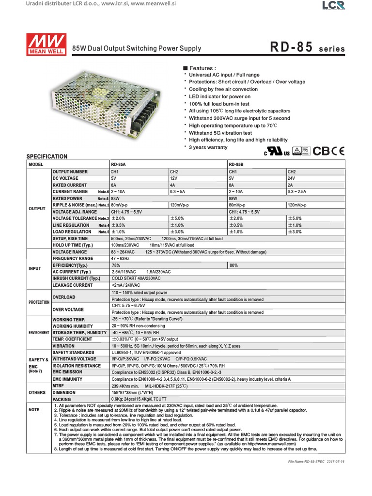 RD 85 Spec | PDF | Rectifier | Power Supply