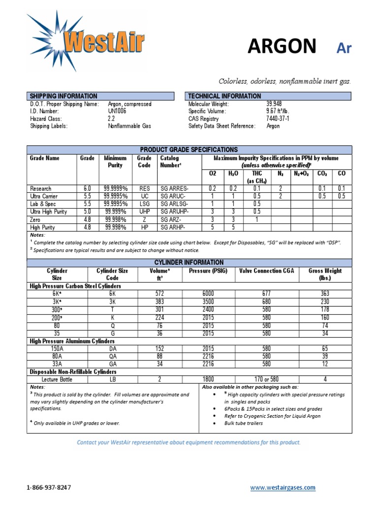 Argon Compressed Gas Specifications | PDF | Argon | Phases Of Matter