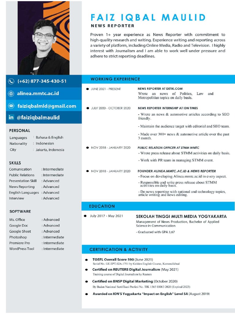 CV - News Reporter - Faiz - Jakarta | PDF