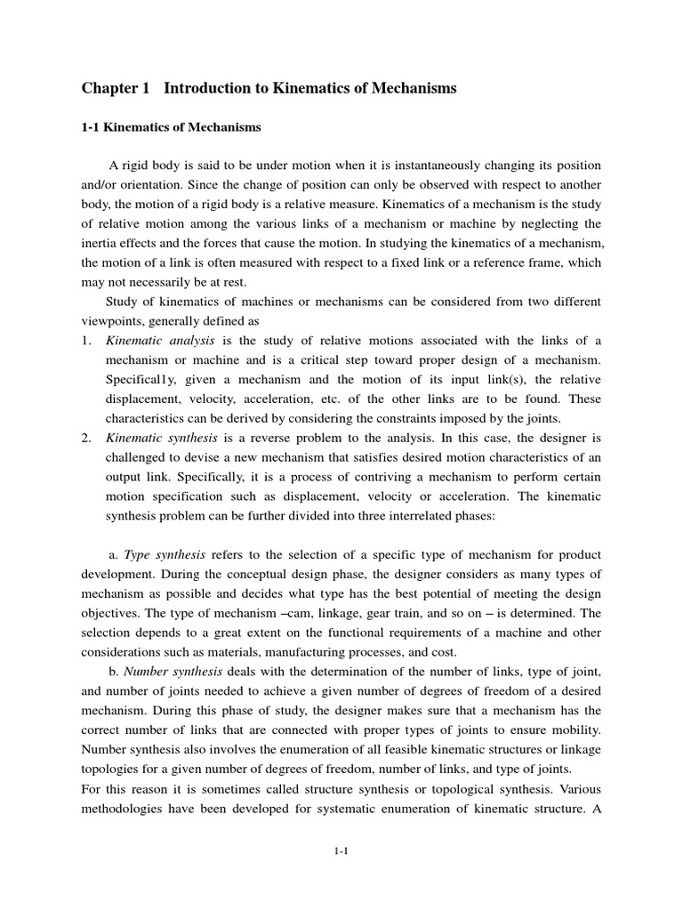 Chapter 1 Introduction To Kinematics of Mechanisms | PDF | Kinematics ...