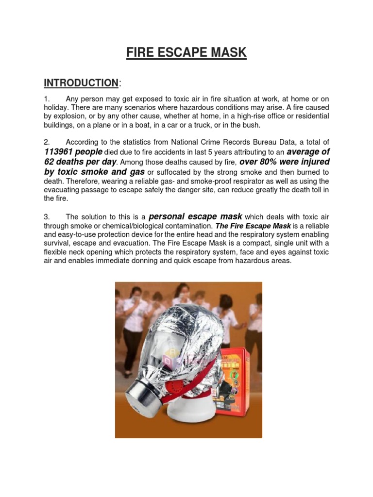 Fire Escape Mask Provides Respiratory Protection | PDF | Smoke | Fires
