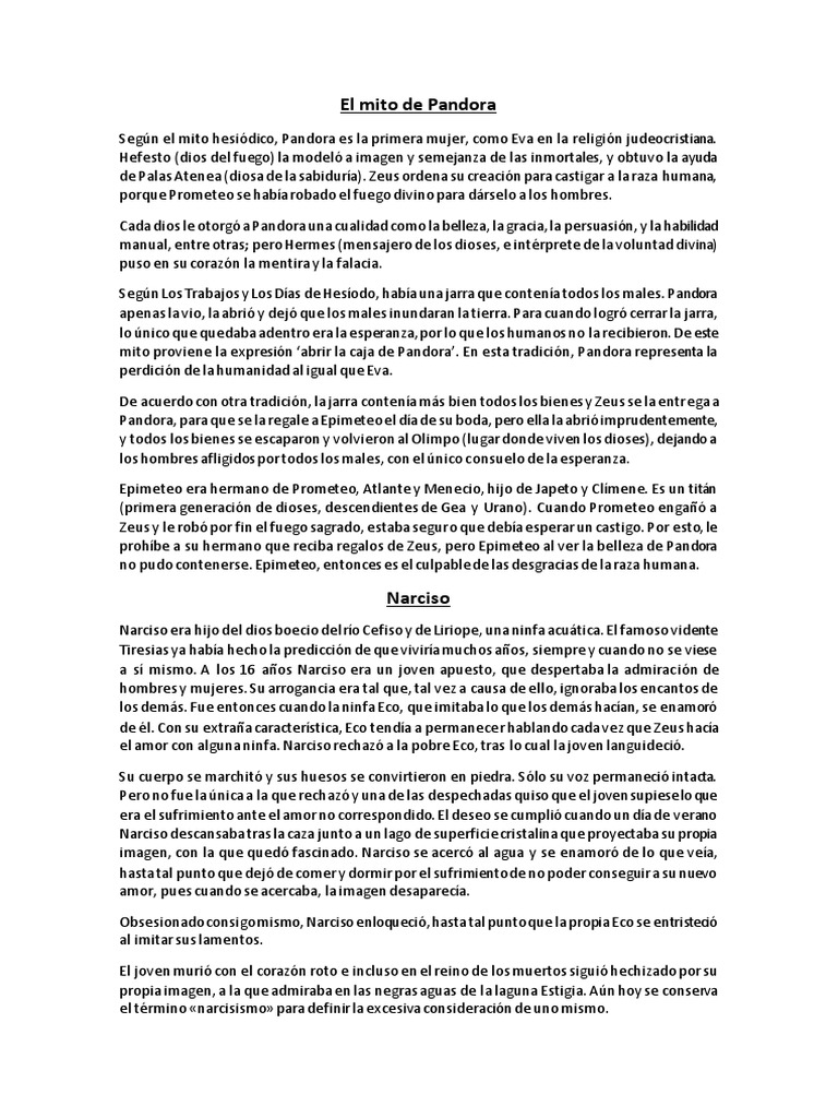 El Mito de Pandora | PDF | Prometeo | Deidades griegas