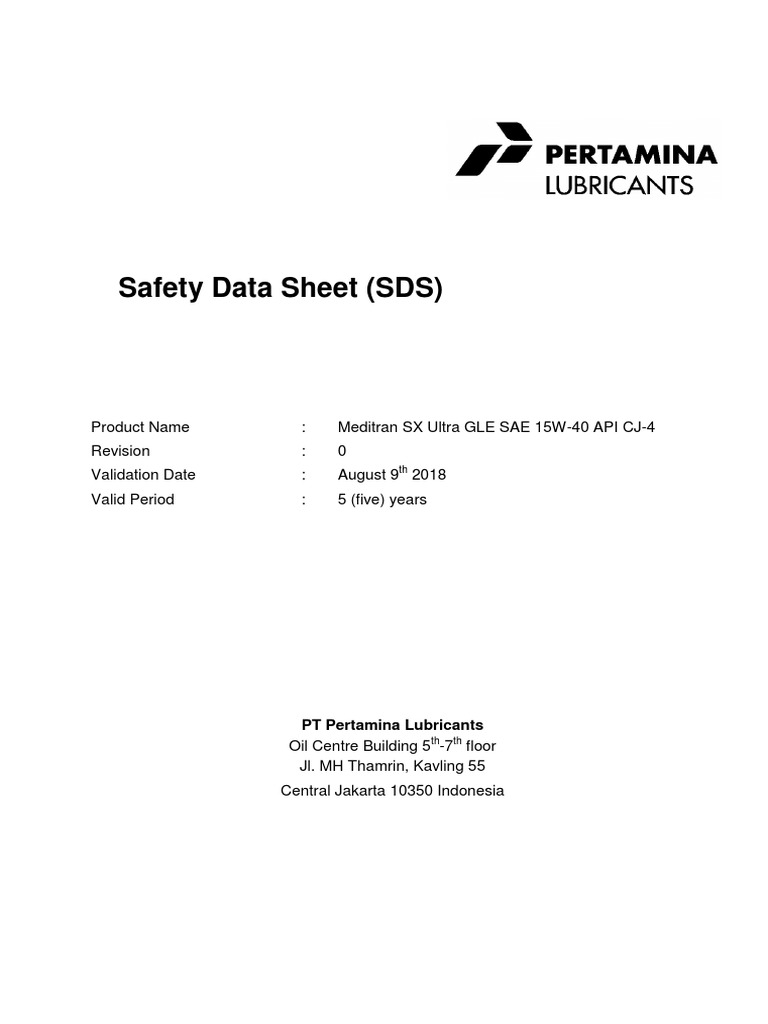 Meditran-SX-Ultra-GLE-15W-40-CJ4 MSDS | PDF | Toxicity | Dangerous Goods