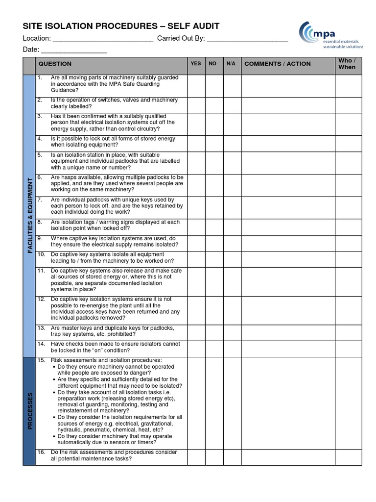 MPA Version Site Isolation Procedures - Self Audit | PDF | Safety