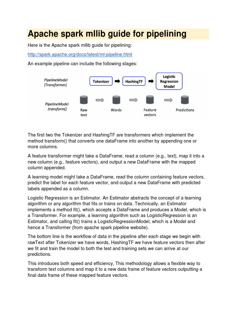 Apache Spark Mllib Guide For Pipelining | PDF