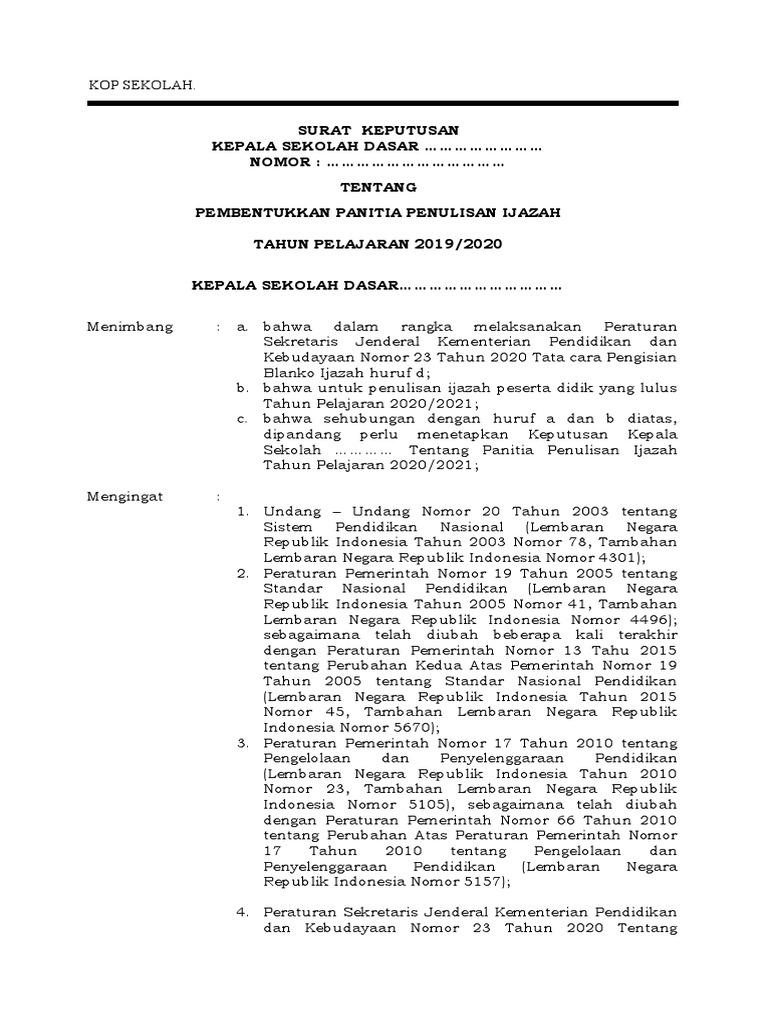 Contoh - SK. PANITIA PENULISAN IJAZAH 2021 | PDF