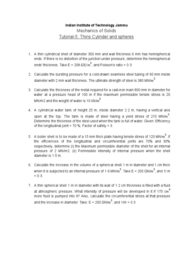 Tutorial On Thin Cylinders and Spheres | PDF | Sphere | Shell (Projectile)