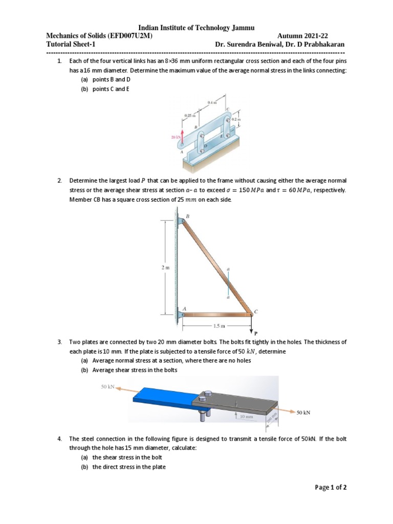 Tutorial - 01 Solid Mechanics | PDF | Stress (Mechanics) | Shear Stress