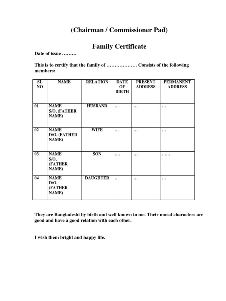 Family Certificate of Composition | PDF