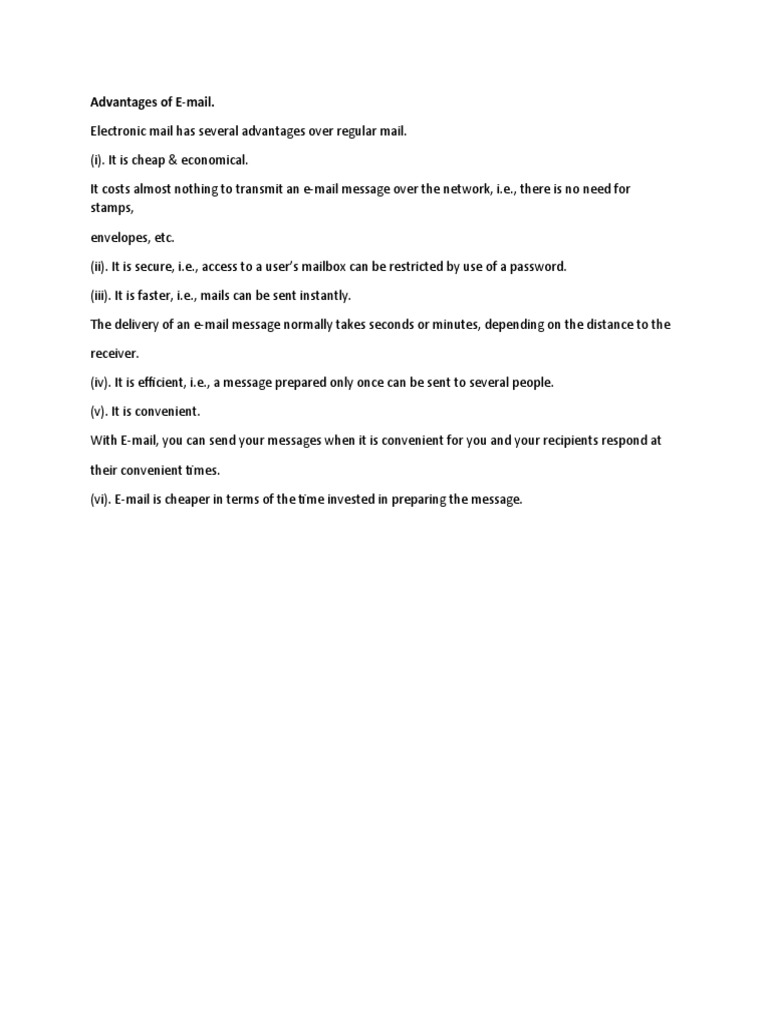 Advantages of E-Mail | PDF | Art | Technology & Engineering Advantages of E-Mail | PDF | Art | Technology & Engineering