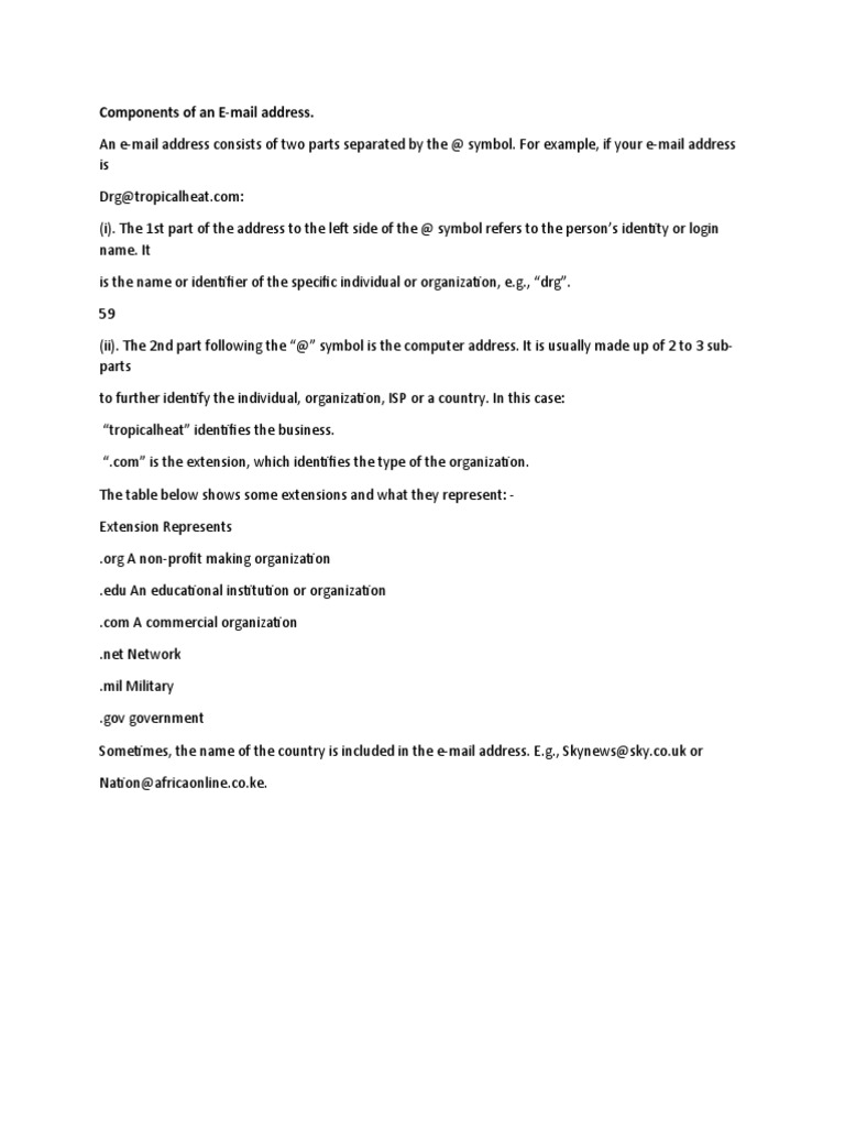 Components of an Email Address | PDF