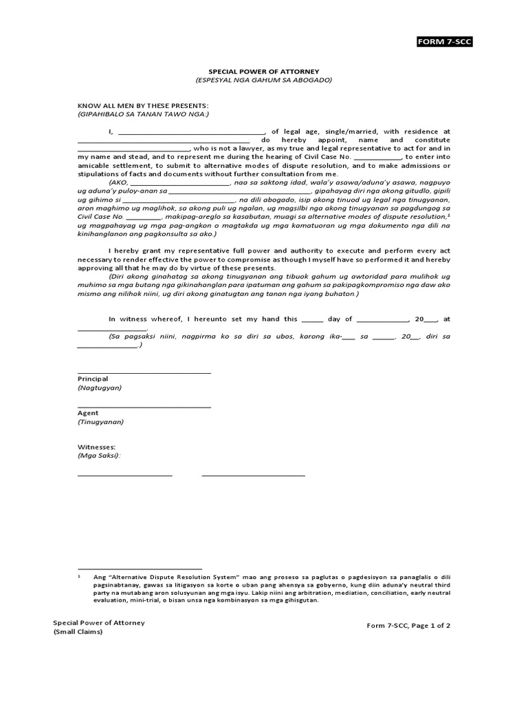 Special Power of Attorney: Form 7 SCC | PDF