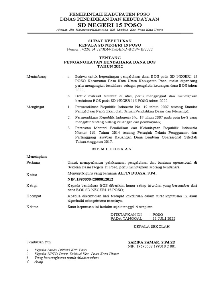 SK Bendahara Bos 2022 TP.22-23 | PDF