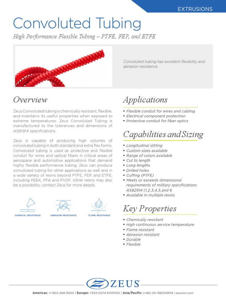 Zeus Convoluted Tubing Specs | PDF | Physical Sciences | Materials