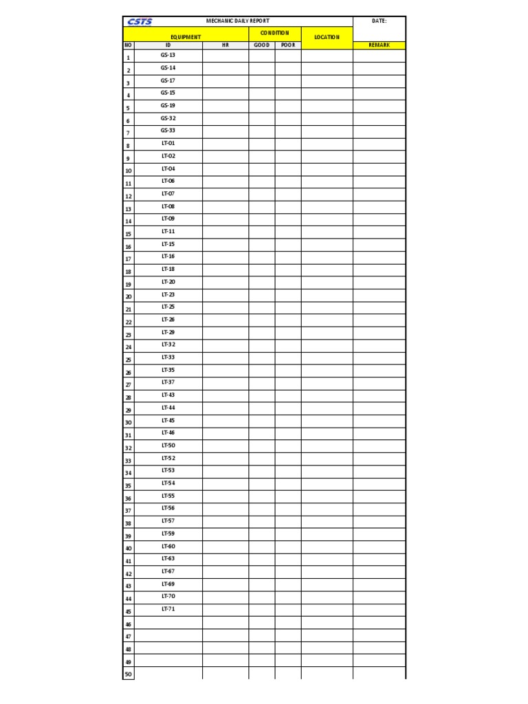 Mechanic Daily Report | PDF