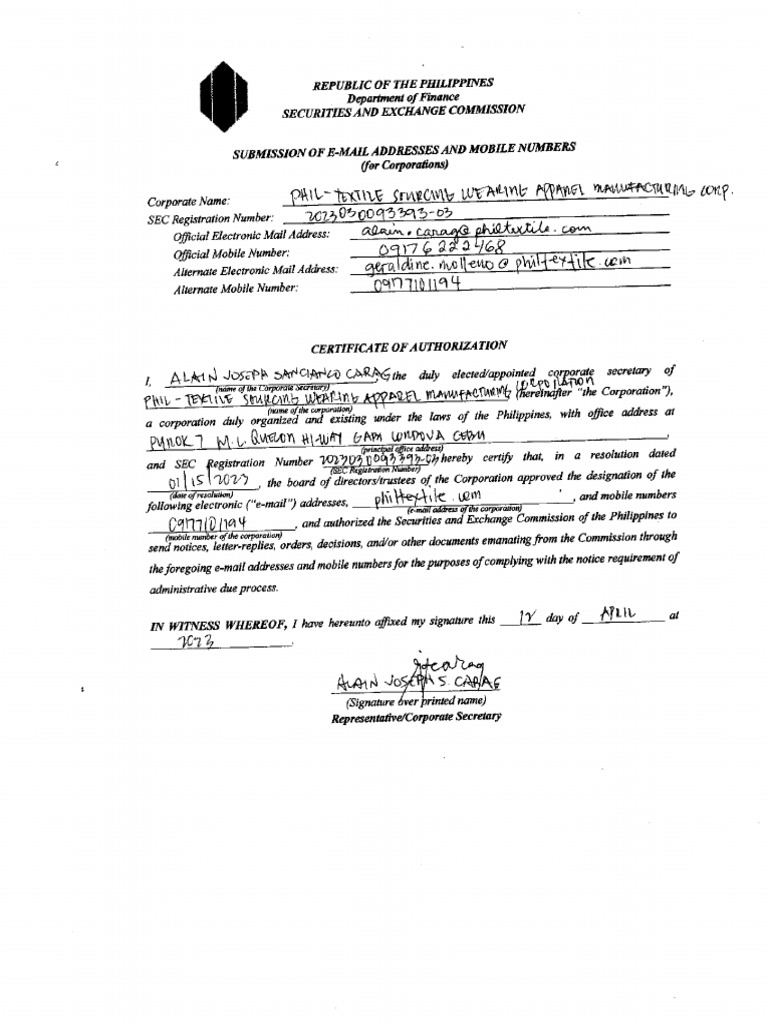 SEC - Certificate of Authorization | PDF