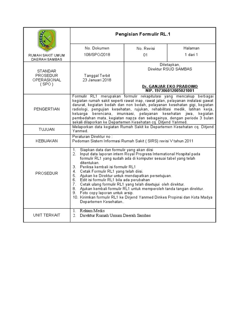 SPO Pengisian Formulir RL.1 | PDF