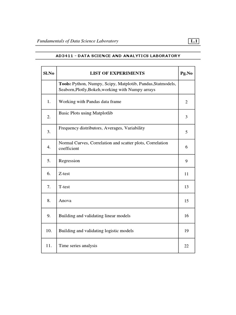 Ad3411 Data Science and Analytics Laboratory | PDF | P Value | Methodology