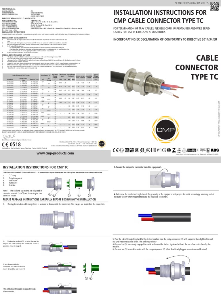 Installation Instructions For CMP Cable Connector Type TC | PDF ...