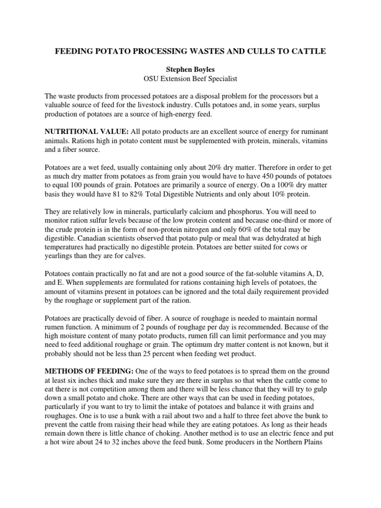 Feeding Potato Processing Waste Culls | PDF | Potato | Dietary Fiber Feeding Potato Processing Waste Culls | PDF | Potato | Dietary Fiber