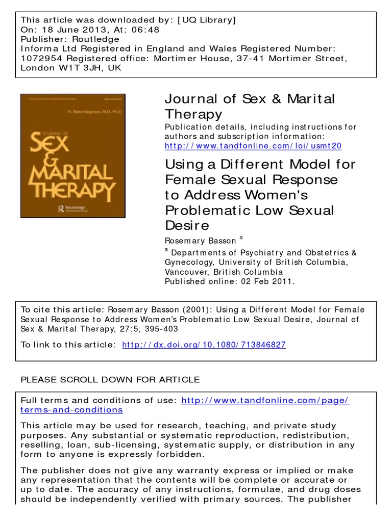 Using A Different Model For Female Sexual Response To Address Women's ... Using A Different Model For Female Sexual Response To Address Women's ...