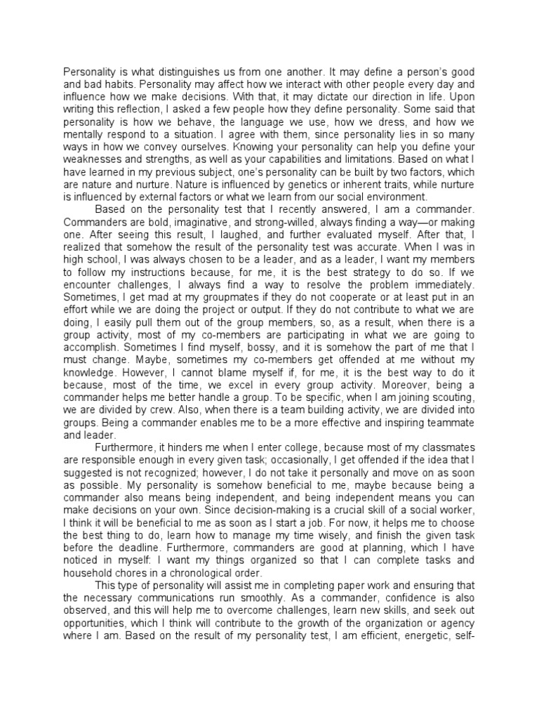 Personality Reflection | PDF | Nature Versus Nurture | Social Psychology