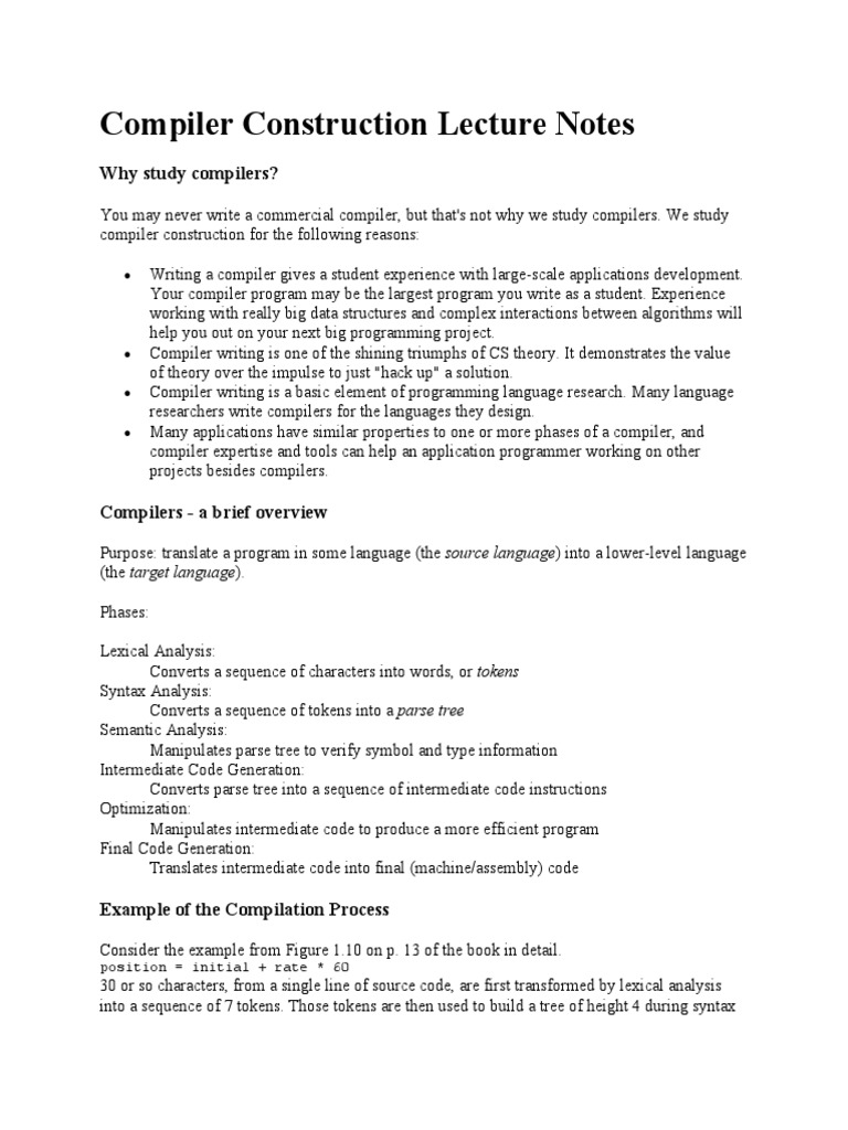 Compiler Construction Lecture Notes | PDF | Parsing | Data Type