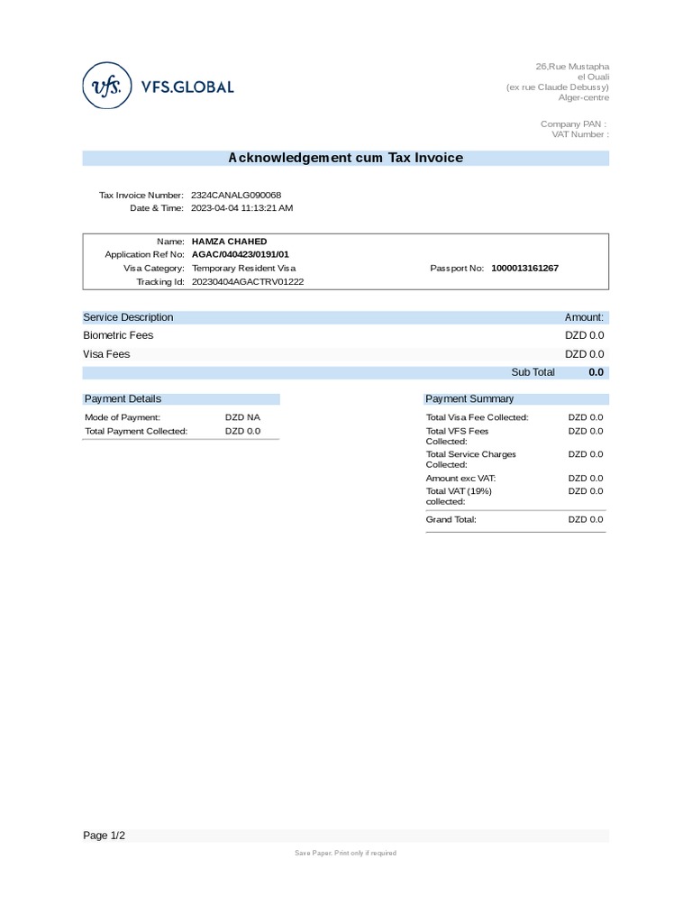 2324CANALG090068 | PDF | Travel Visa | Receipt