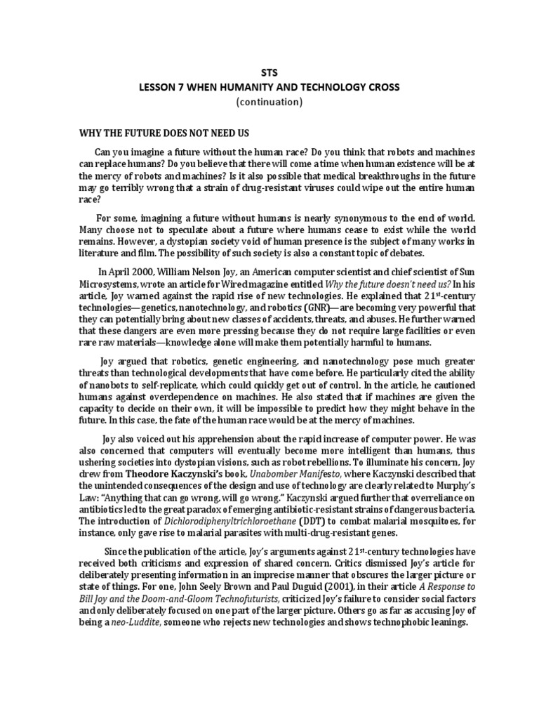 Lesson 7 When Humanity and Technology Cross Continuation | PDF