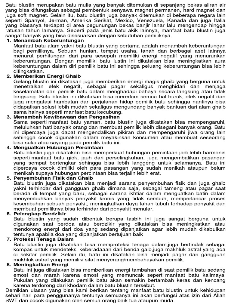 Manfaat Batu Blustin | PDF | Pengembangan Diri | Agama & Spiritualitas