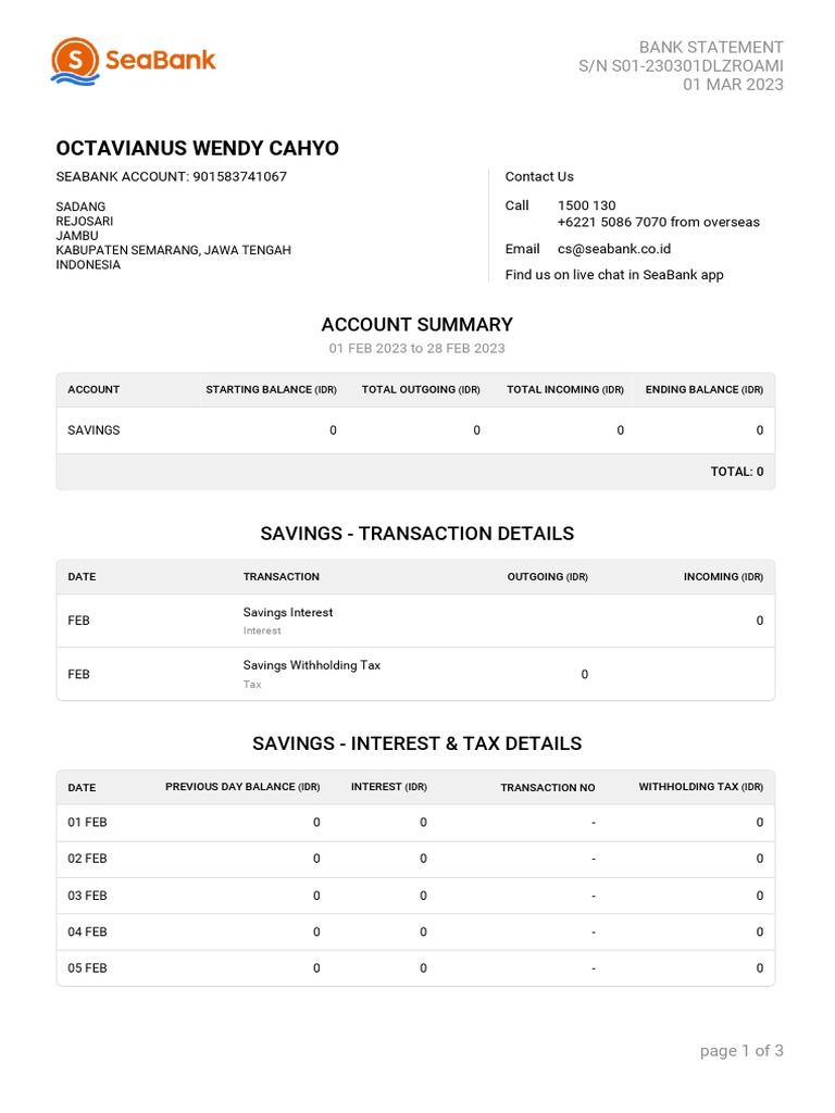 Bank statement with zero transactions | PDF | Banking | Money