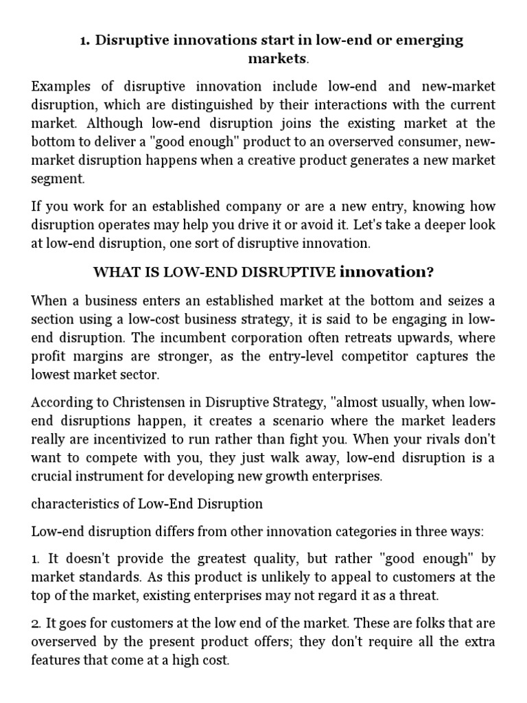 Disruptive Innovations Start in Low-End or Emerging Markets | PDF ...