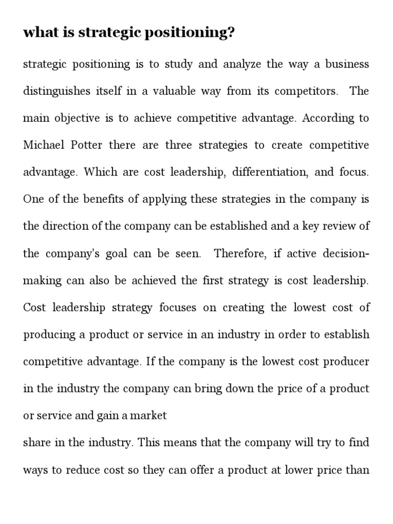 What Is Strategic Positioning? | PDF | Competitive Advantage ...