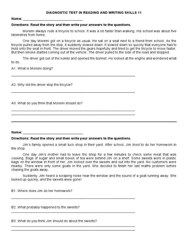 Diagnostic Test in Reading and Writing Skills 11 | PDF | Language Arts ...
