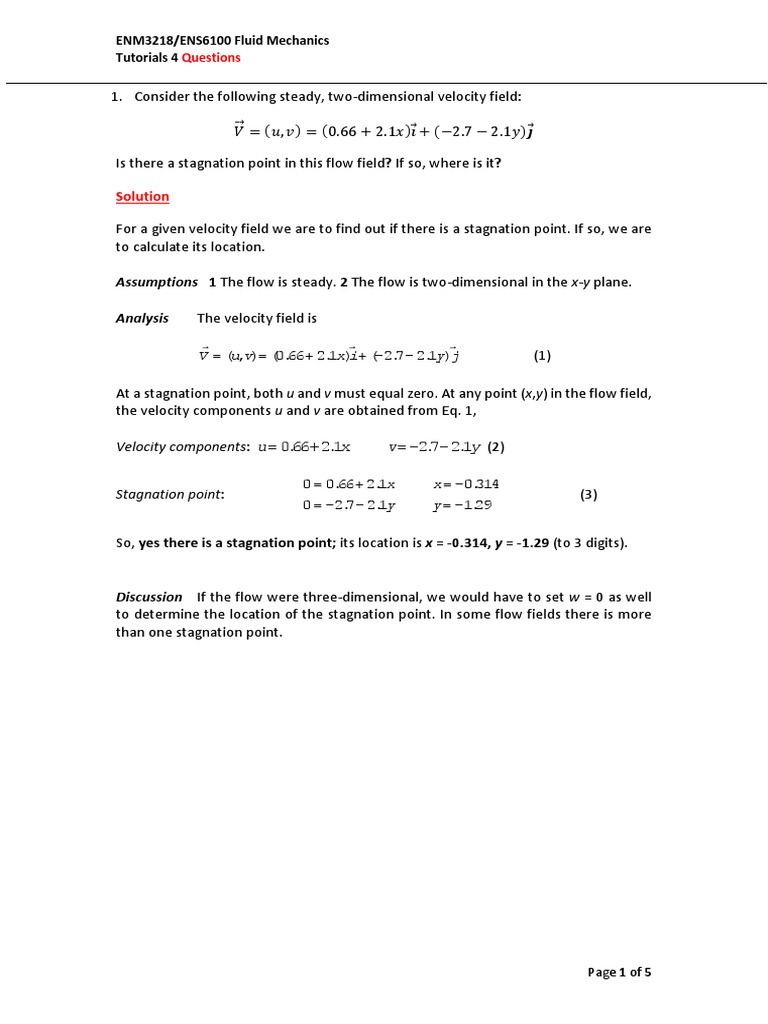 Tutorial - Lecture 4 Solutions | PDF | Fluid Dynamics | Acceleration Tutorial - Lecture 4 Solutions | PDF | Fluid Dynamics | Acceleration