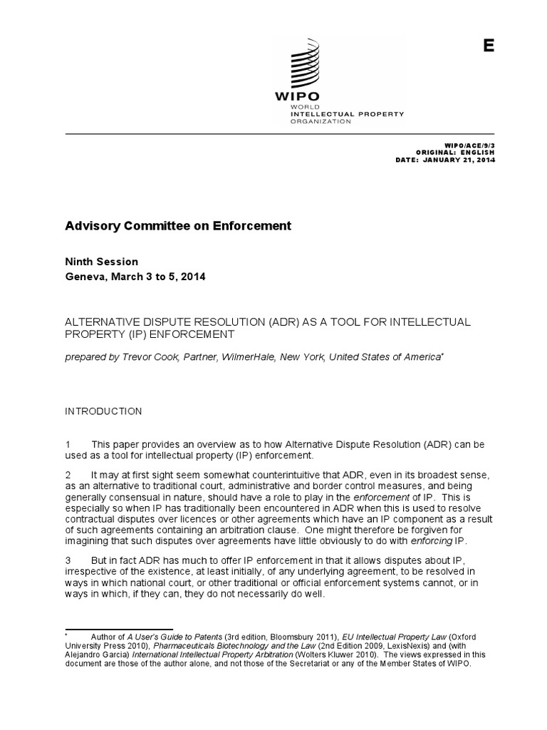 Wipo Ace 9 3-Main1 | PDF | Arbitration | Alternative Dispute Resolution