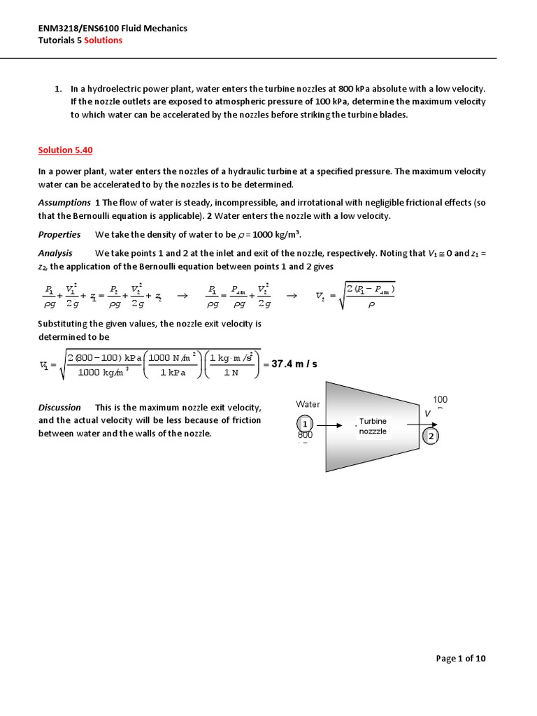 Fluid Mechanics Tutorial Solutions | PDF | Fluid Dynamics | Pump
