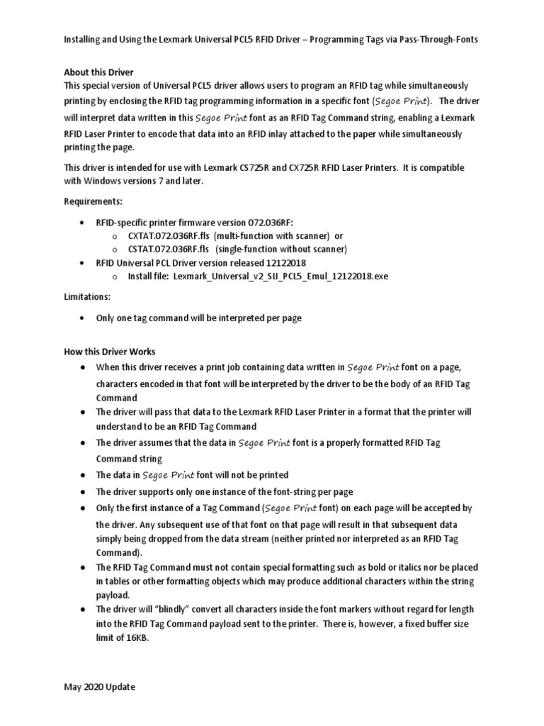 Lexmark PCL5 RFID Driver Guide | PDF | Printer (Computing) | Radio Frequency Identification