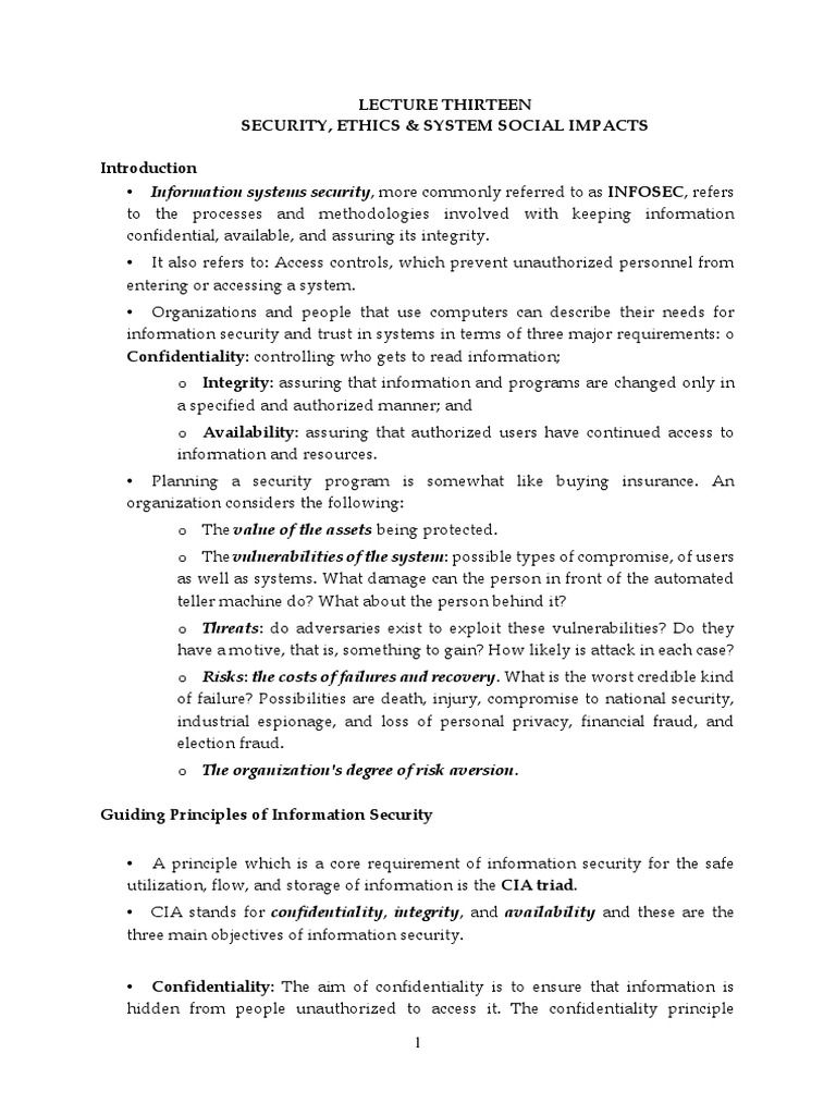 Lecture Thirteen Security Ethics | PDF | Information Security | Defamation