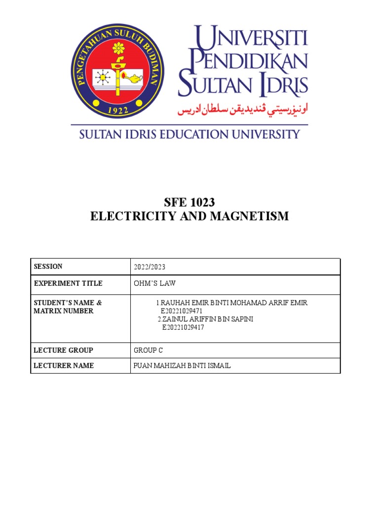 Sfe Experiment 3 | PDF | Resistor | Electrical Resistance And Conductance