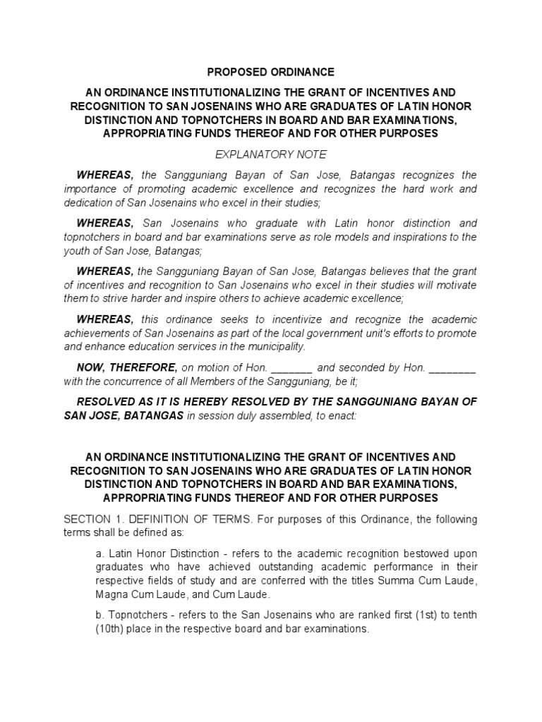 Draft Ordinance For Honors Incentives | PDF | Justice | Crime & Violence