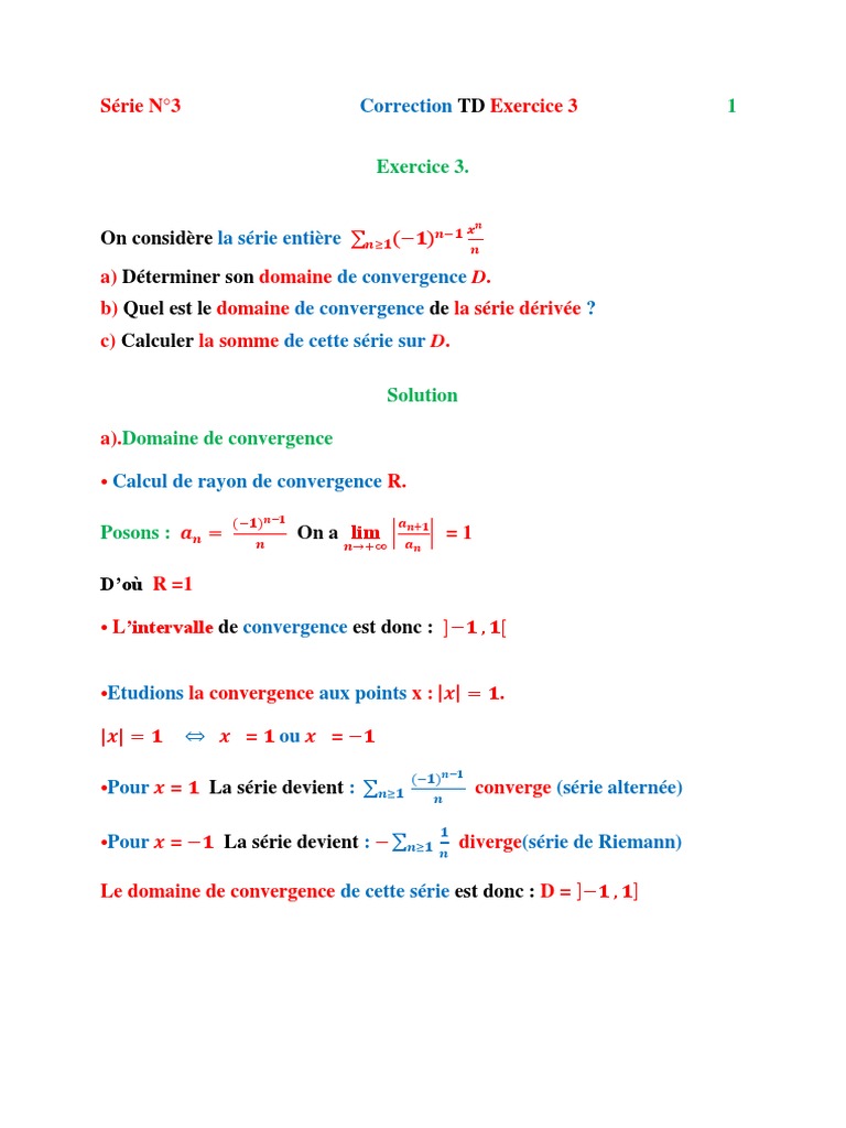 Correction Exercice 3 Série N°3 | PDF | Série entière | Objets mathématiques